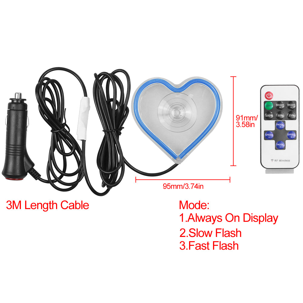 BRAND NEW UNIVERSAL LOVE HEART BLUE LED Neon Flash Light Car Window Gl ...