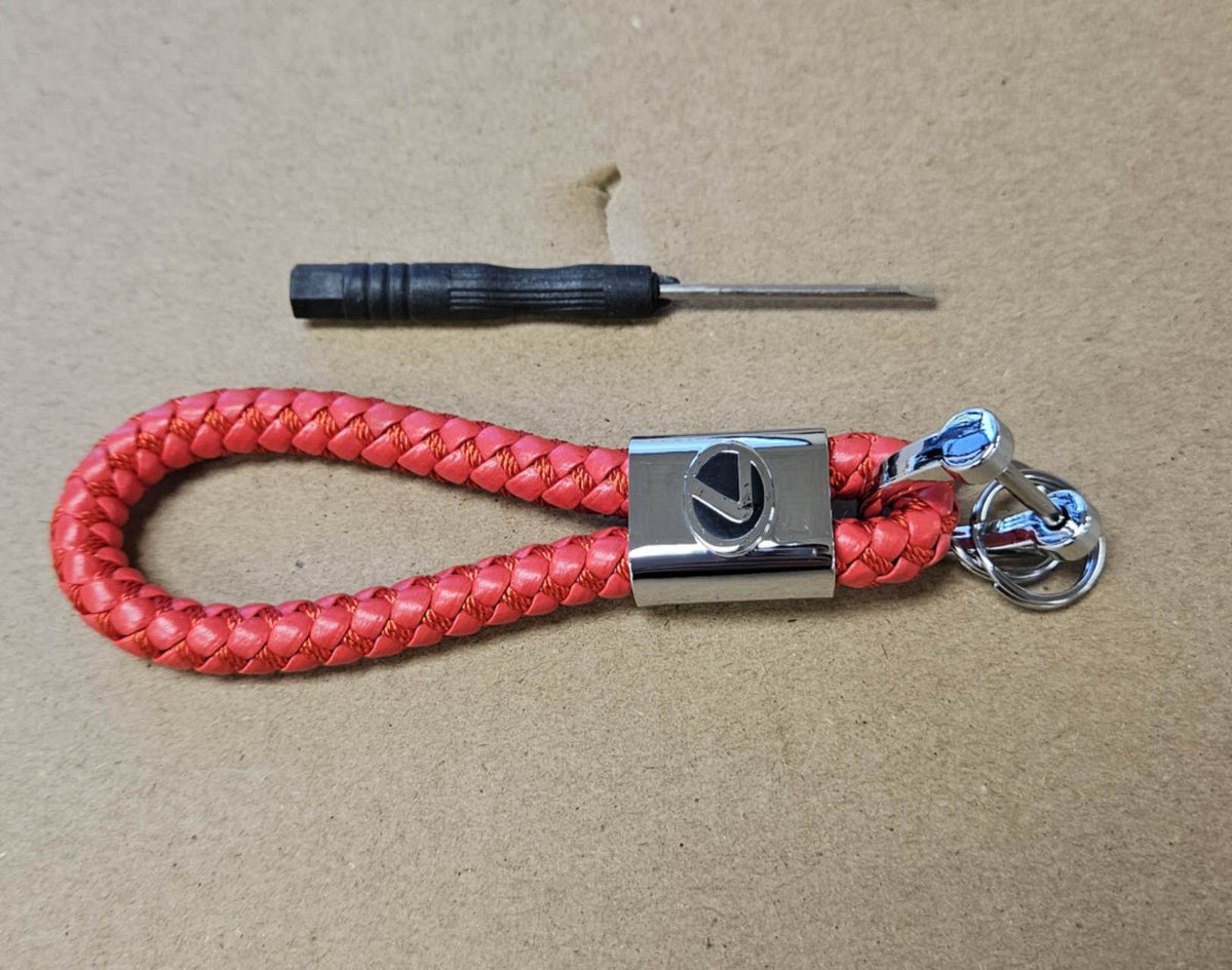 Brand New Lexus Red BV STYLE CALF Braided Leather Strap Keychain Keyri ...