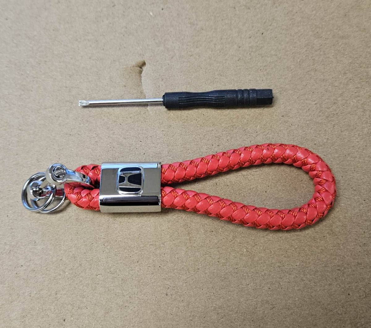 Brand New Honda Red BV STYLE CALF Braided Leather Strap Keychain Keyri ...